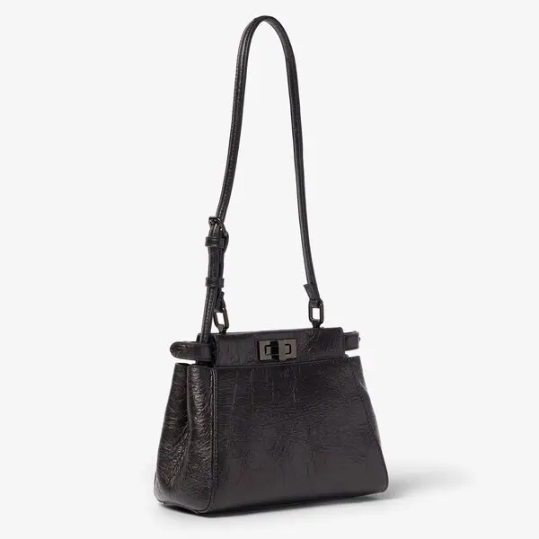 Fendi My Peekaboo Xs Crackled Black Leather Bag